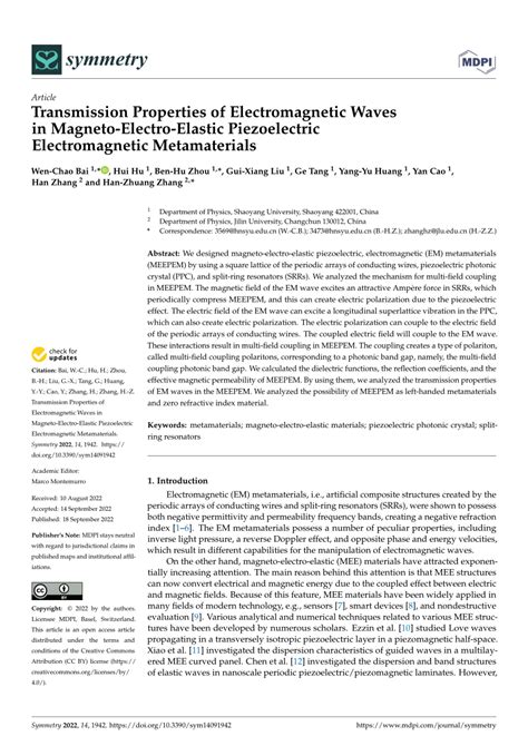 Pdf Transmission Properties Of Electromagnetic Waves In Magneto Electro Elastic Piezoelectric