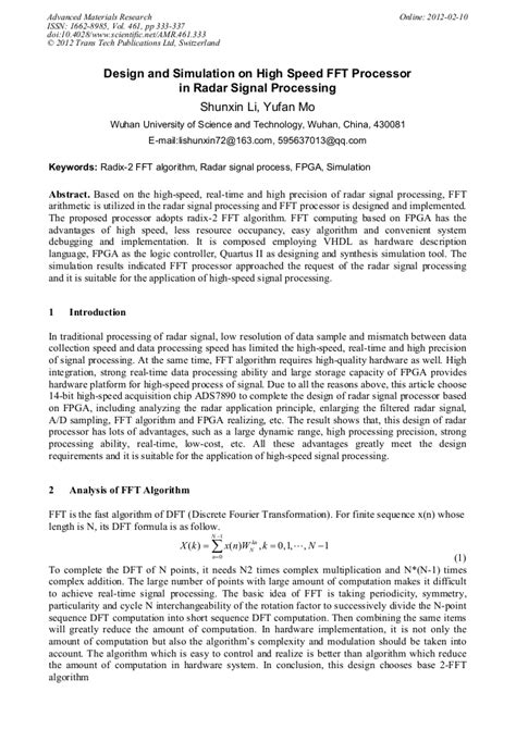 Design And Simulation On High Speed Fft Processor In Radar Signal Processing Scientificnet