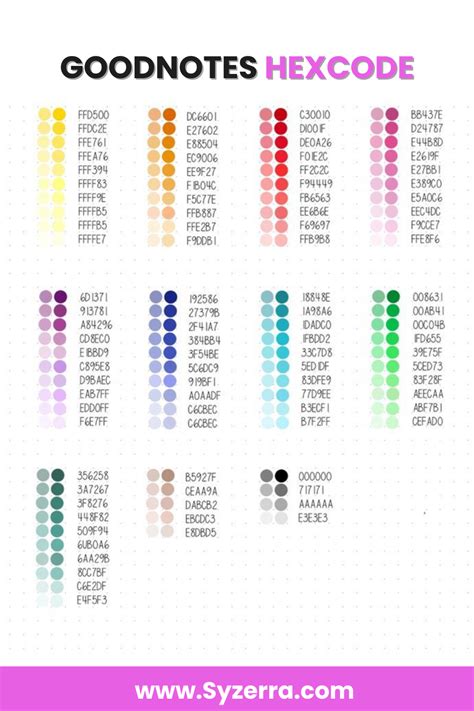 GoodNotes Hex Code Palette Aesthetic Color Inspiration In 2025 Color Coding Notes Color