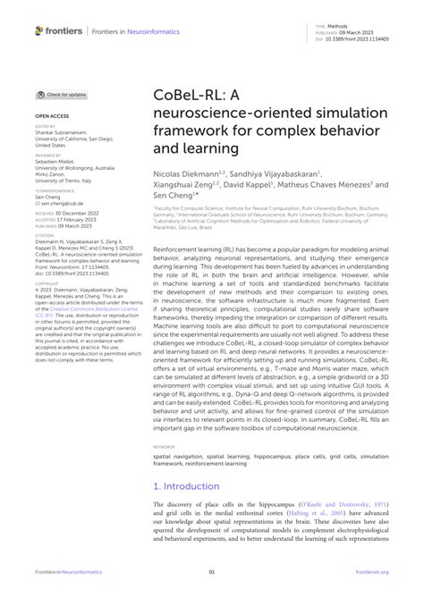 Pdf Cobel Rl A Neuroscience Oriented Simulation Framework For