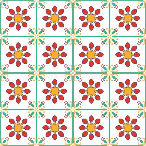 Tile Seamless Pattern Design With Colourful Motifs Background Stock