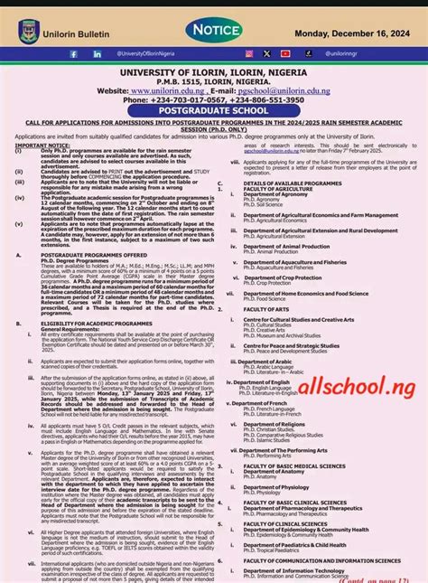 Unilorin Postgraduate Form 2024 2025 Is Out Read Now Allschoolabs