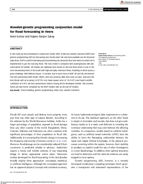 Pdf Wavelet Genetic Programming Conjunction Model For Flood Forecasting In Rivers