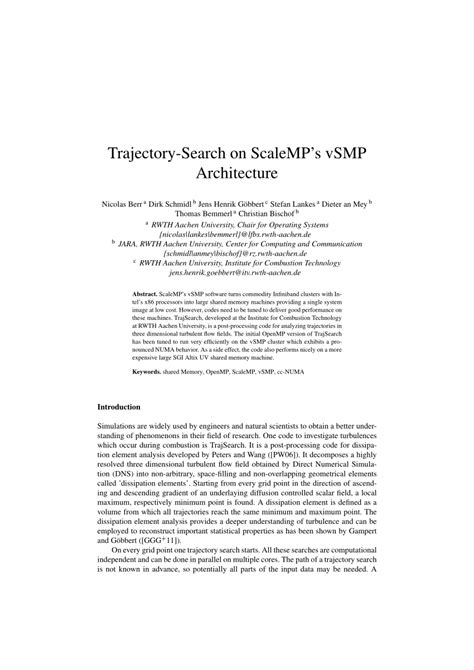 Pdf Trajectory Search On Scalemps Vsmp Architecture