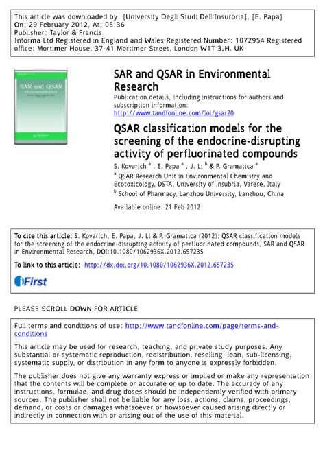 [pdf] Qsar Classification Models For The Screening Of The Endocrine
