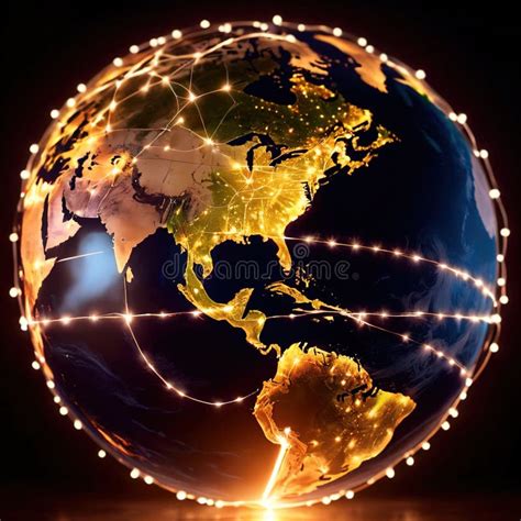 A Futuristic Digital Globe Showcasing Network Connections And Data Streams Stock Illustration
