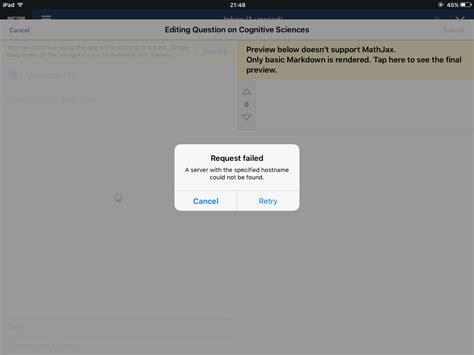 Unable To Edit Post In Ios App A Server With The Specific Hostname
