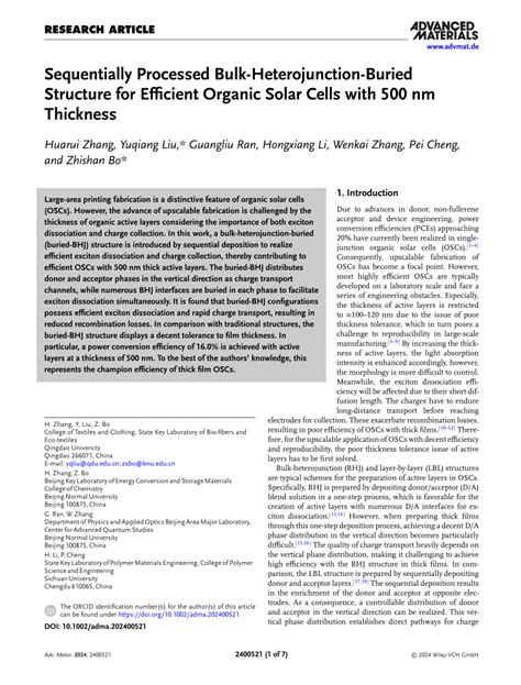 Sequentially Processed Bulk Heterojunction Buried Structure For Efficient Organic Solar Cells
