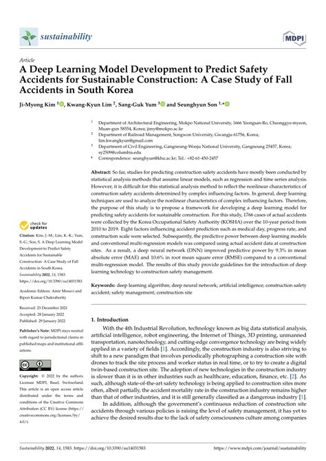 Pdf A Deep Learning Model Development To Predict Safety Accidents For Sustainable Construction