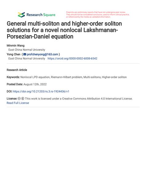 Pdf General Multi Soliton And Higher Order Soliton Solutions For A Novel Nonlocal Lakshmanan
