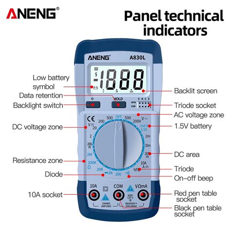Aneng A830l Profesional Electric Smart Digital Multimeter 1999 Counts Accurate Range Ac Dc