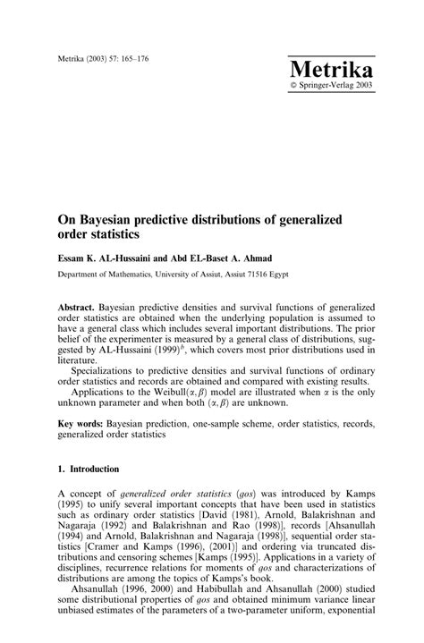 Pdf On Bayes Predictive Distributions Of Generalized Order Statistics