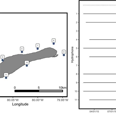 Map Of Hydrophone Array Surrounding Little Cayman Left And Hydrophone Download Scientific