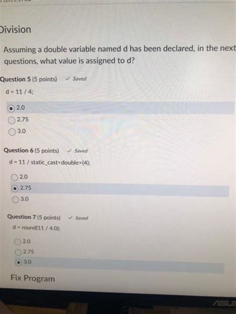 Solved Assuming A Double Variable Named D Has Been Declared Chegg