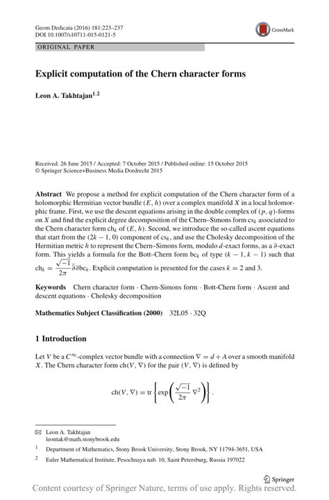 Explicit Computation Of The Chern Character Forms