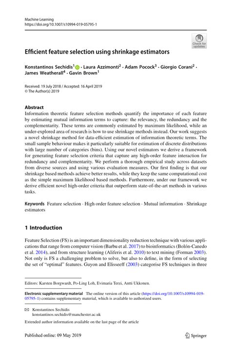 pdf efficient feature selection using shrinkage estimators