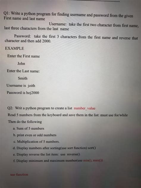 Solved Q1 Write A Python Program For Finding Username And