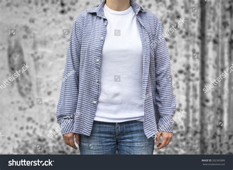 Casual Girl Wearing Jeans Plaid Shirt Stock Photo 502365889 Shutterstock