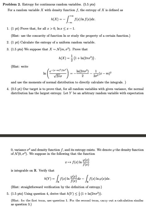 solved problem 2 entropy for continuous random variables 5 5 pts