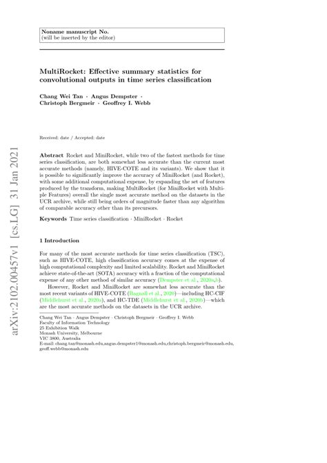 pdf multirocket effective summary statistics for convolutional