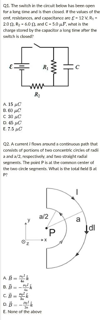 solved q1 the switch in the circuit below has been open for a long time and is then closed if