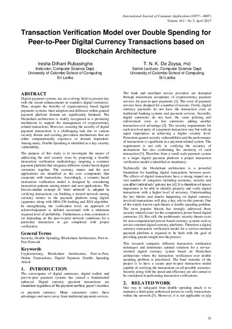 Pdf Transaction Verification Model Over Double Spending For Peer To