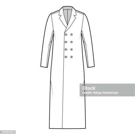 미디 길이 긴 소매 노치 칼라 오버사이즈 더블 브레스트가 있는 클래식 코트 테크니컬 패션 일러스트 0명에 대한 스톡 벡터 아트 및 기타 이미지 Istock