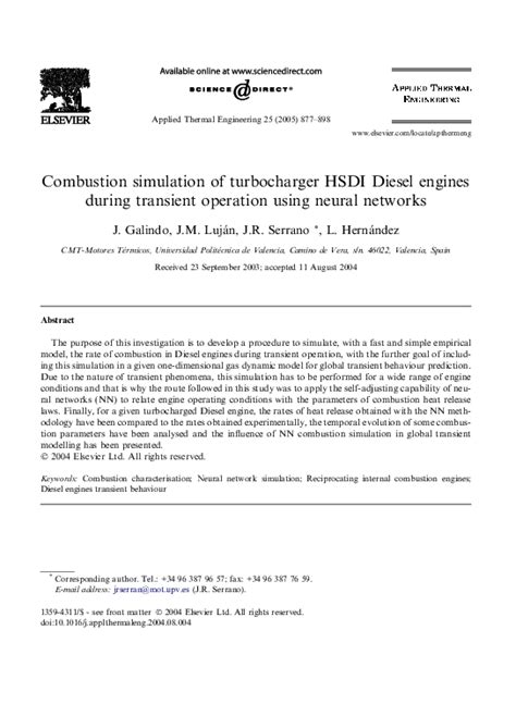 Pdf Combustion Simulation Of Turbocharger Hsdi Diesel Engines During Transient Operation Using