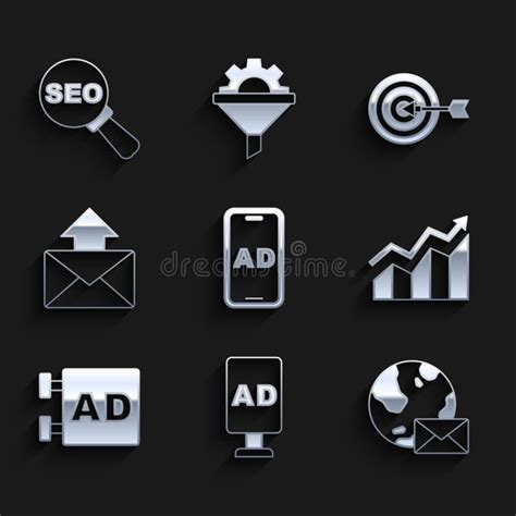 Set Advertising Earth Globe With Mail Financial Growth Increase Mail And E Mail Target And