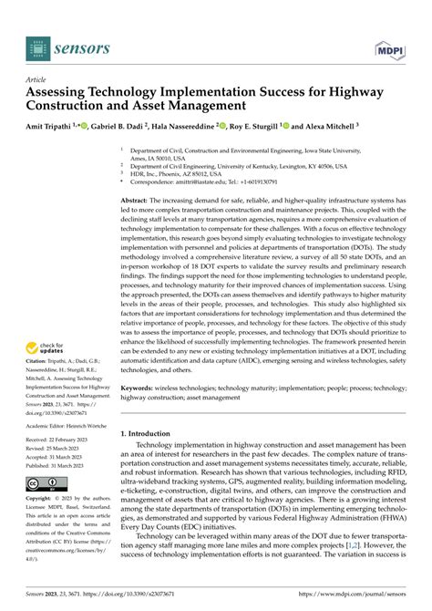 Pdf Assessing Technology Implementation Success For Highway Construction And Asset Management