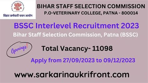 Bssc Interlevel Recruitment 2023 Apply Now