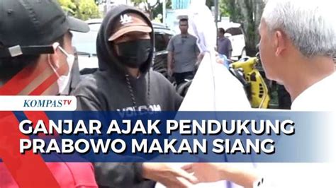 Disambut dengan Spanduk Prabowo-Gibran, Ganjar Pranowo Ajak Pendukung Paslon 02 Makan Siang
