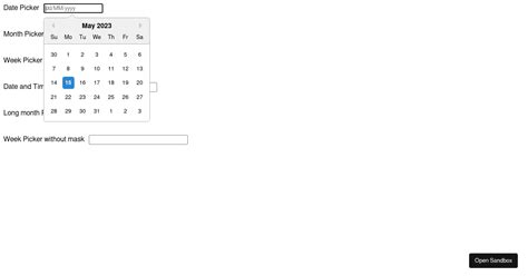 date picker maskedinput forked codesandbox