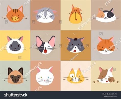 Katzen Emotionen Gesichter Cute Kätzchen Avatare Stock Vektorgrafik