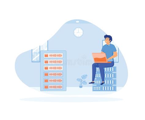 Man Using Remote Servers Laptop To Analyzing Large Sets Of Data And