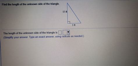 solved find the length of the unknown side of the triangle