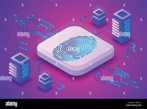 Biometrics Blockchain Technology Vector Illustration Of Digital Fingerprint Security For