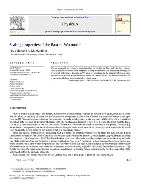 Pdf Scaling Properties Of The Baxterwu Model