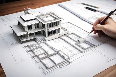 Premium Photo Hand Drafting A Design Villa And The Building Becoming Real Premium Photo Hand Drafting A Design Villa And The Building Becoming Real