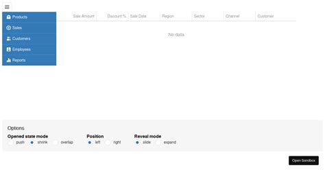 left or right position devextreme drawer shrink width vw codesandbox