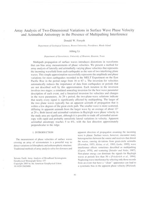 Pdf Array Analysis Of Two Dimensional Variations In Surface Wave
