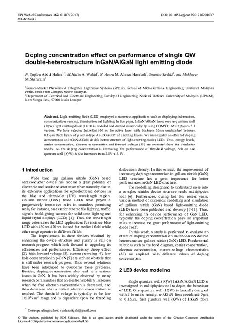 Pdf Doping Concentration Effect On Performance Of Single Qw Double