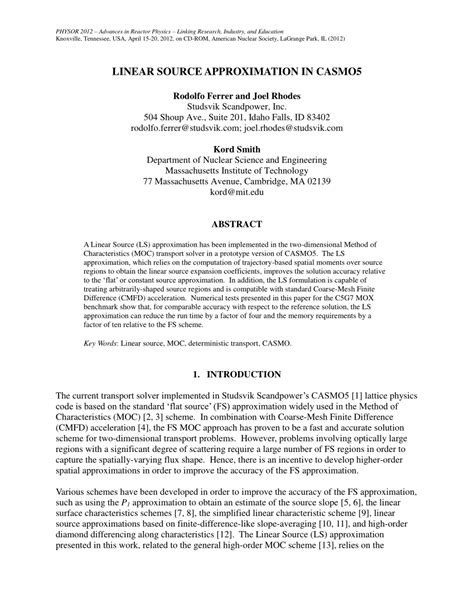 Pdf Linear Source Approximation In Casmo5