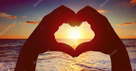 Hand Heart Sunset