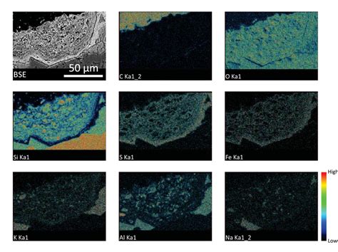 sem eds mapping the sem bse image on the top left shows the mapping