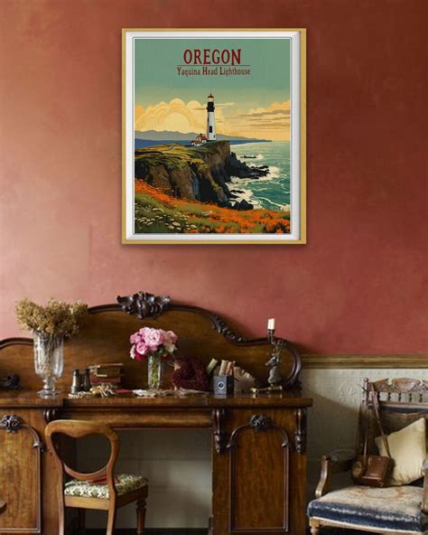 Oregon Coast Poster Lighthouse Print Portland Oregon Yaquina Head