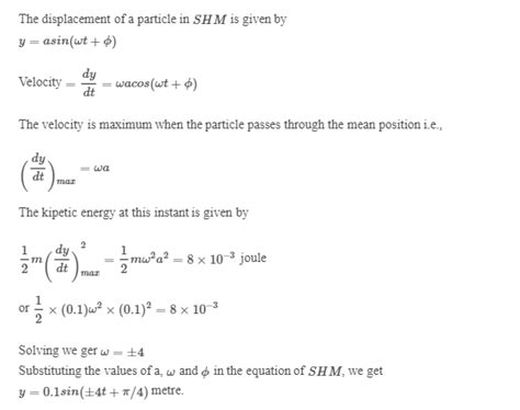 B 3 A Point Particle Of Mass 0 1 Kg Is Executing S H M Of Amplitude