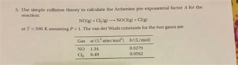 Solved Use Simple Collision Theory To Calculate The Chegg