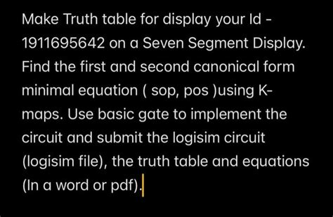 solved make truth table for display your id 1911695642 on a
