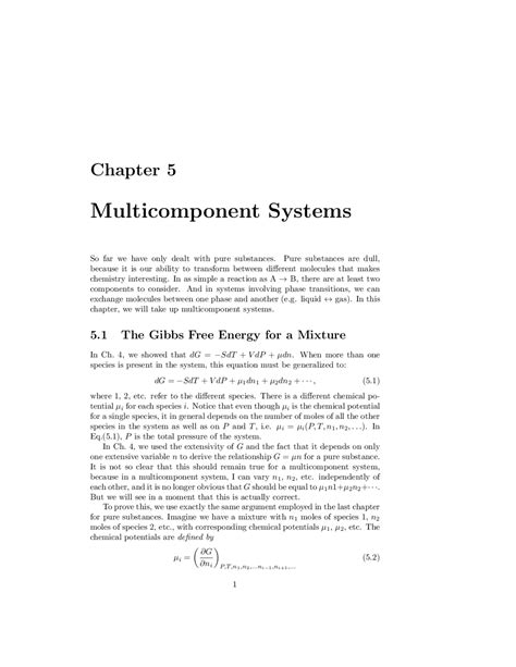 Multicomponent Systems Chemical Potential Notes Docsity